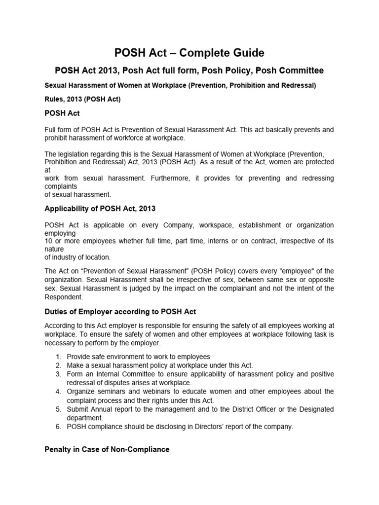 POSH Act-Complete Guide | PDF | Sexual Harassment | Employment