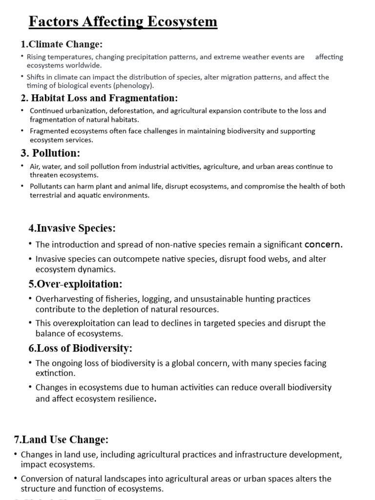 Factors Affecting Ecosystem: 1.climate Change | PDF | Ecosystem | Human ...