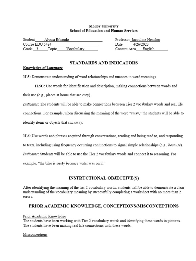 Enl Lesson Plan | PDF | Vocabulary | Word