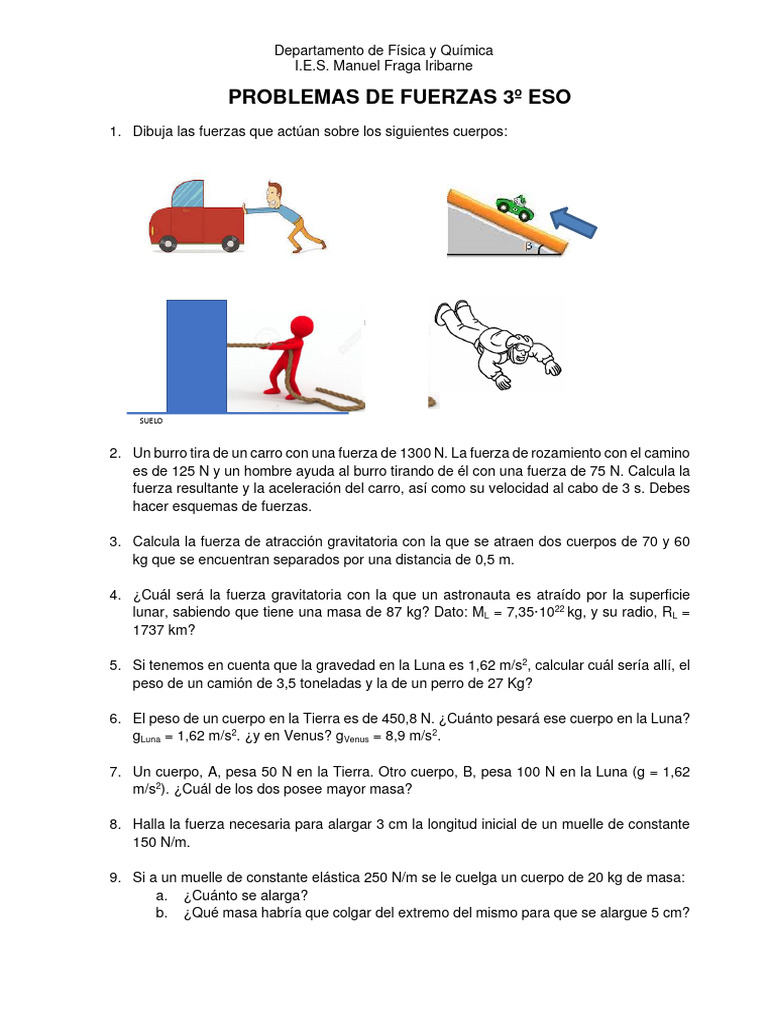 3º ESO Fisica y Quimica PROBLEMAS FUERZAS | Descargar gratis PDF | Fuerza | Masa