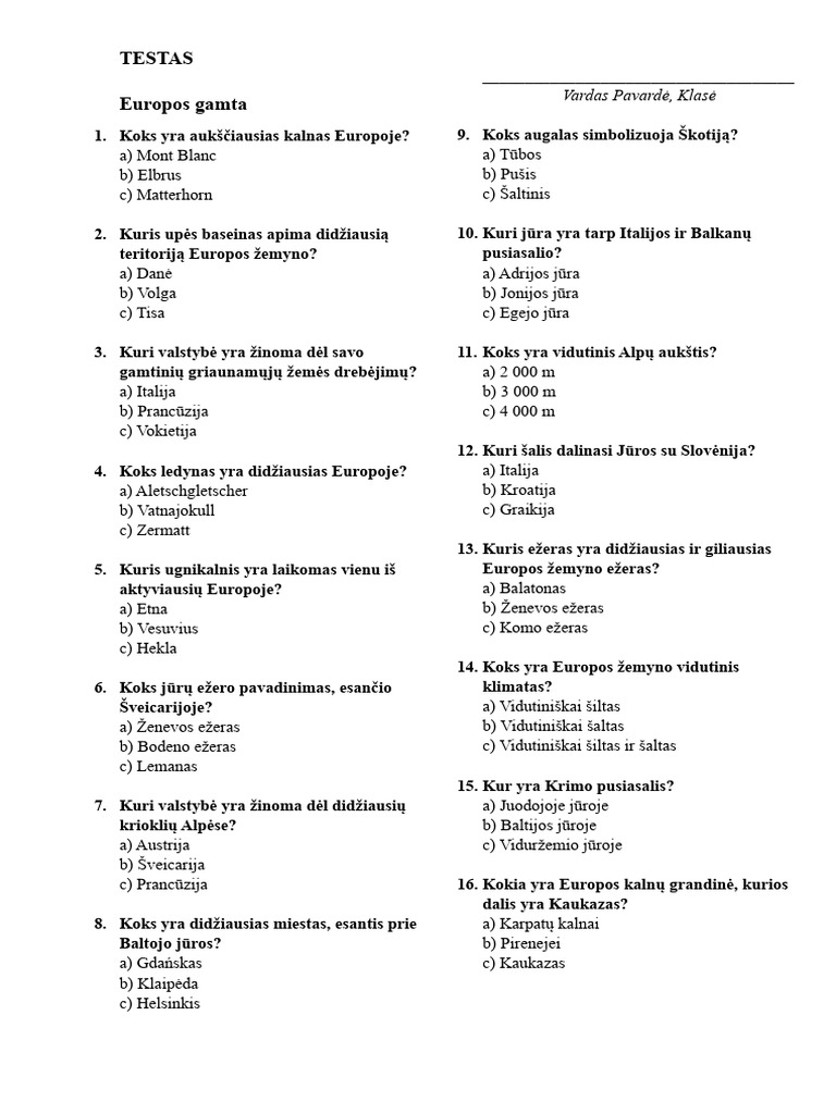 Azijos Gamta Testas | PDF