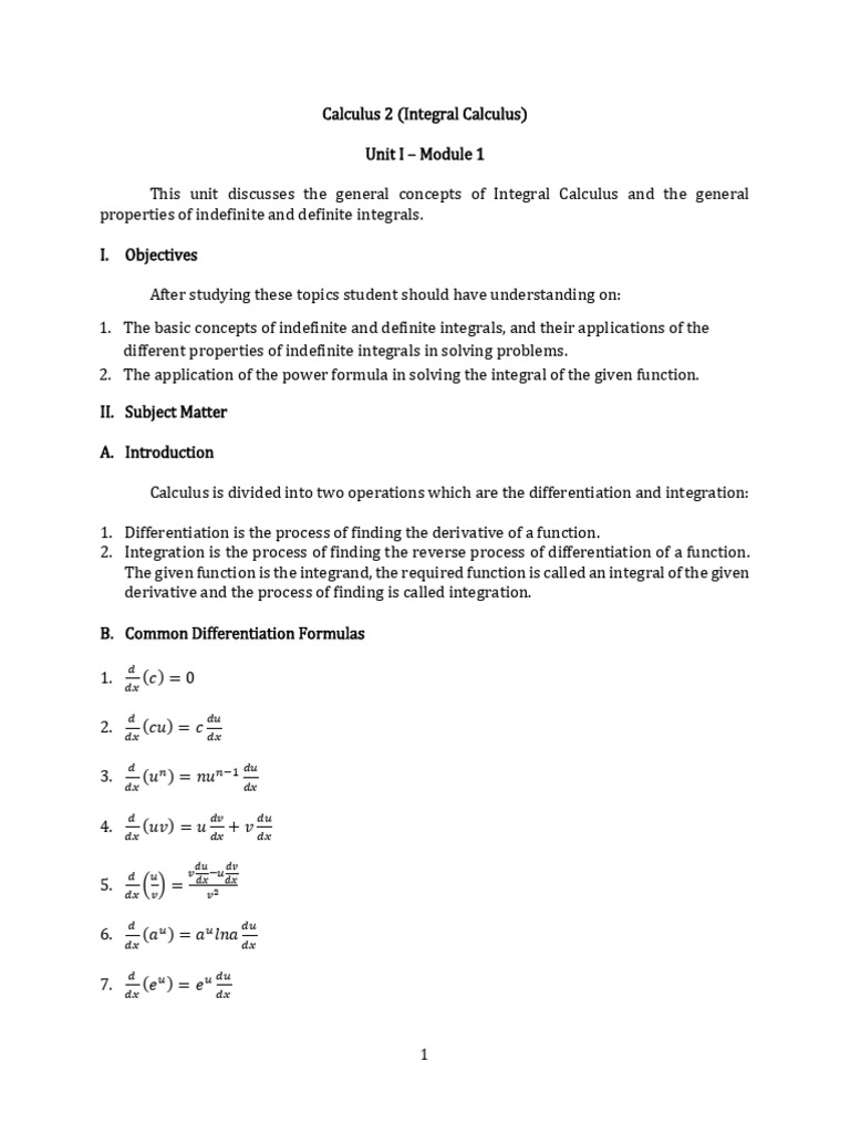 Unit I - Module 1 | Download Free PDF | Integral | Calculus
