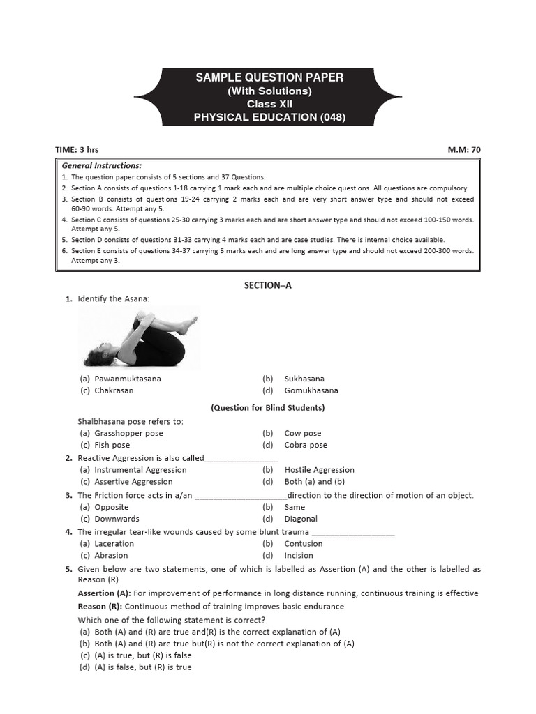 Class XII Physical Education Sample Paper | PDF | Force | Newton's Laws ...