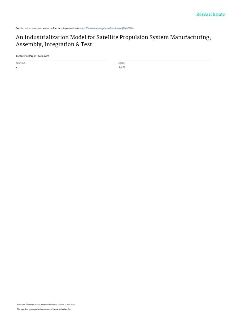 An Industrialization Model For Satellite Propulsion System Manufacuring ...