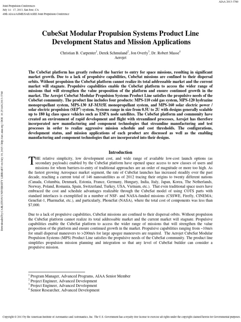 Cubesat Modular Propulsion Systems Product Line Pdf