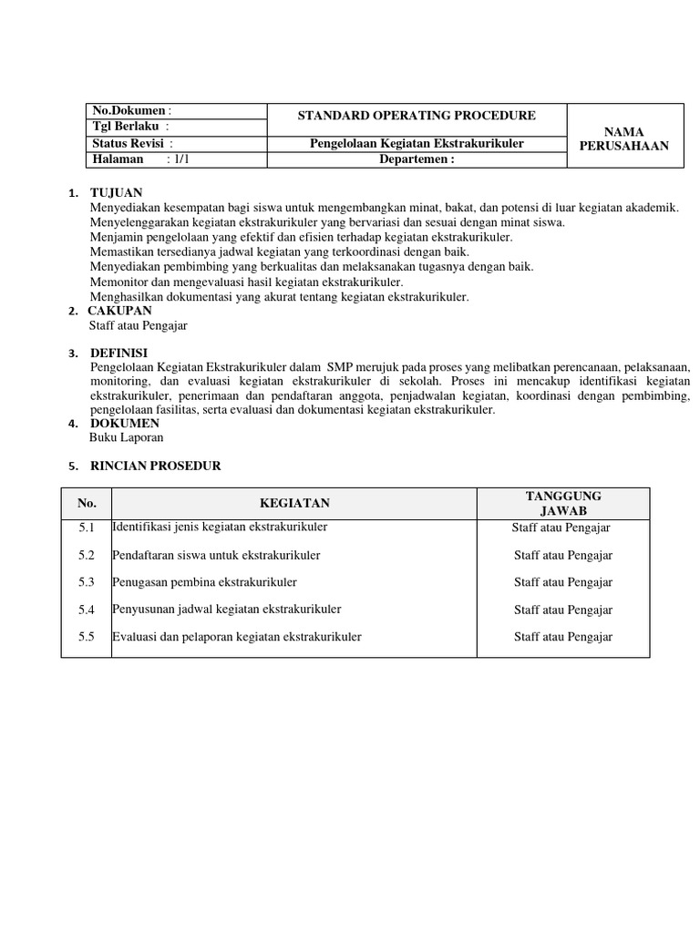 SOP Pengelolaan Kegiatan Ekstrakurikuler | PDF