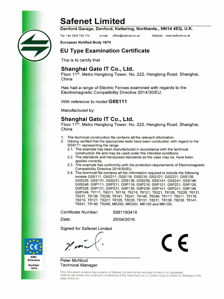 Gato CE - EMC - Certificate | PDF | Production And Manufacturing | Regulation