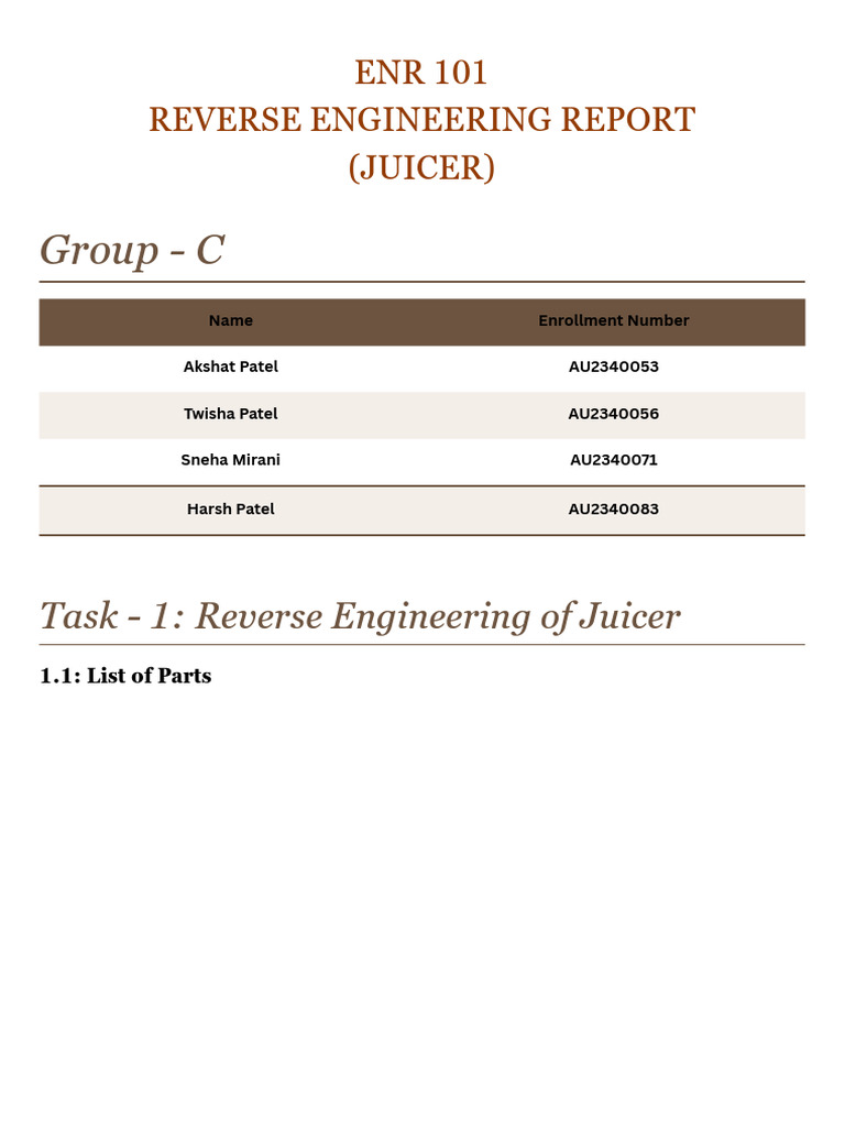 Reverse Engineering Report - Group 3 (Section 1) | PDF | Screw | Steel