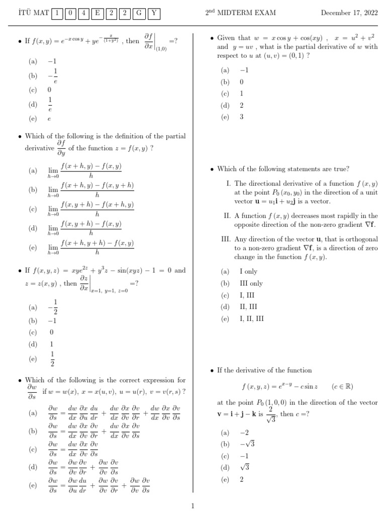 2022 2. Vize | PDF | Gradient | Applied Mathematics