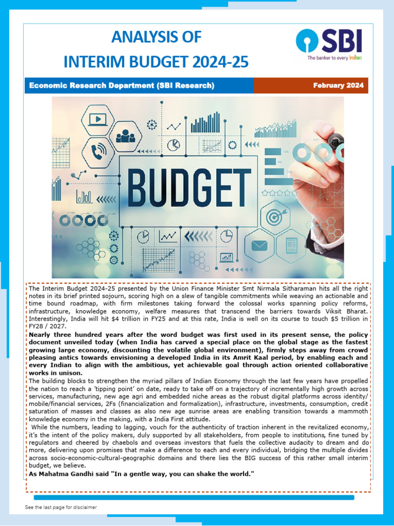 SBI's 2024-25 Budget Insights | PDF | Government Budget Balance | Taxes