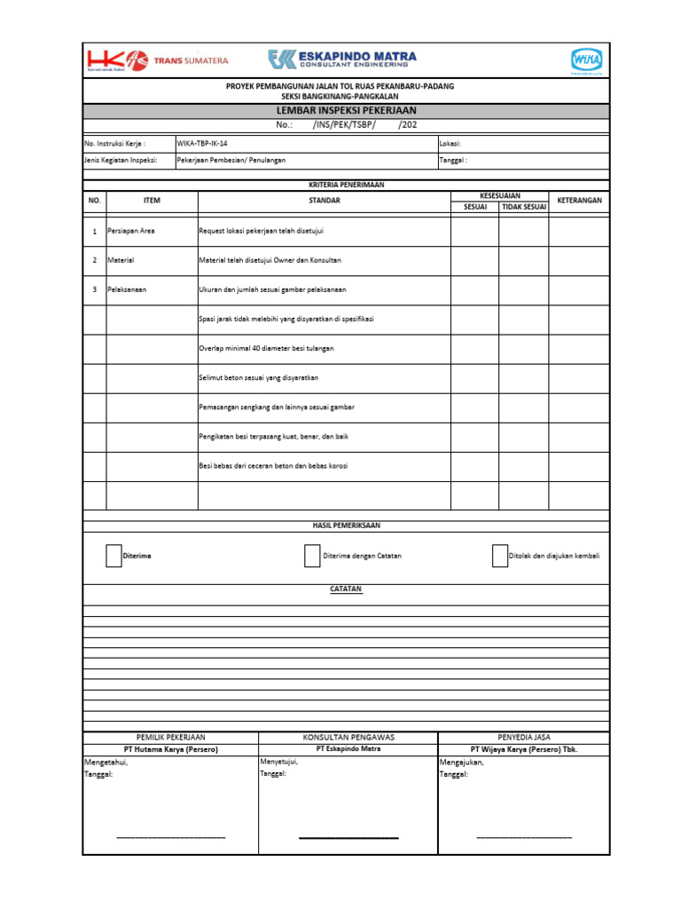 Inspeksi Pembesian-Penulangan | PDF