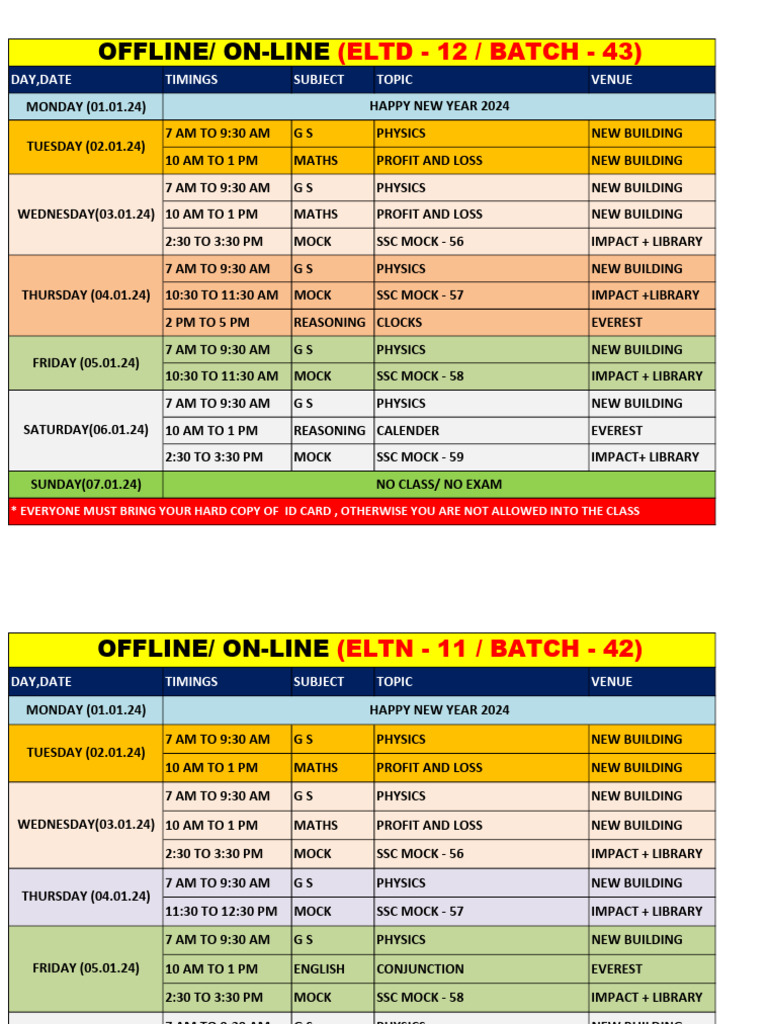 Student Time Table (3RD January To 7TH January 2024) | PDF | Online And ...