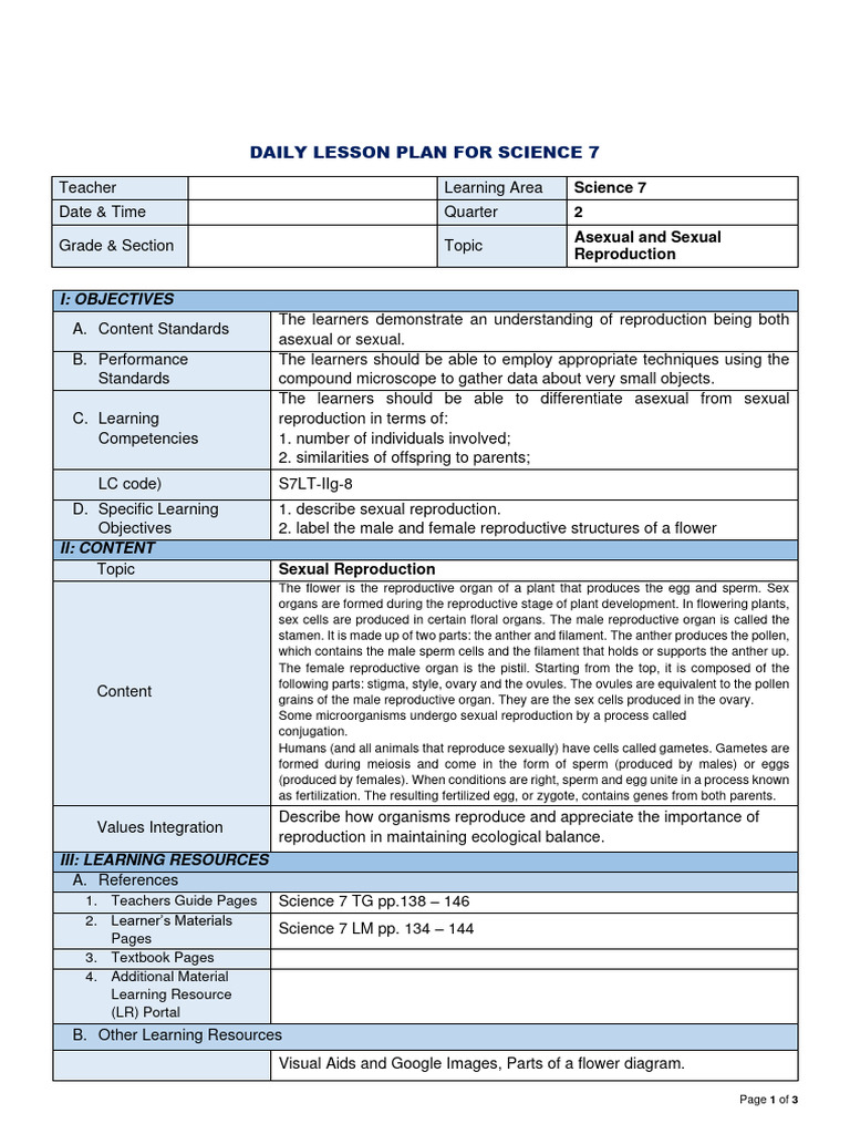 Lesson Plan For Science G7 14 | PDF