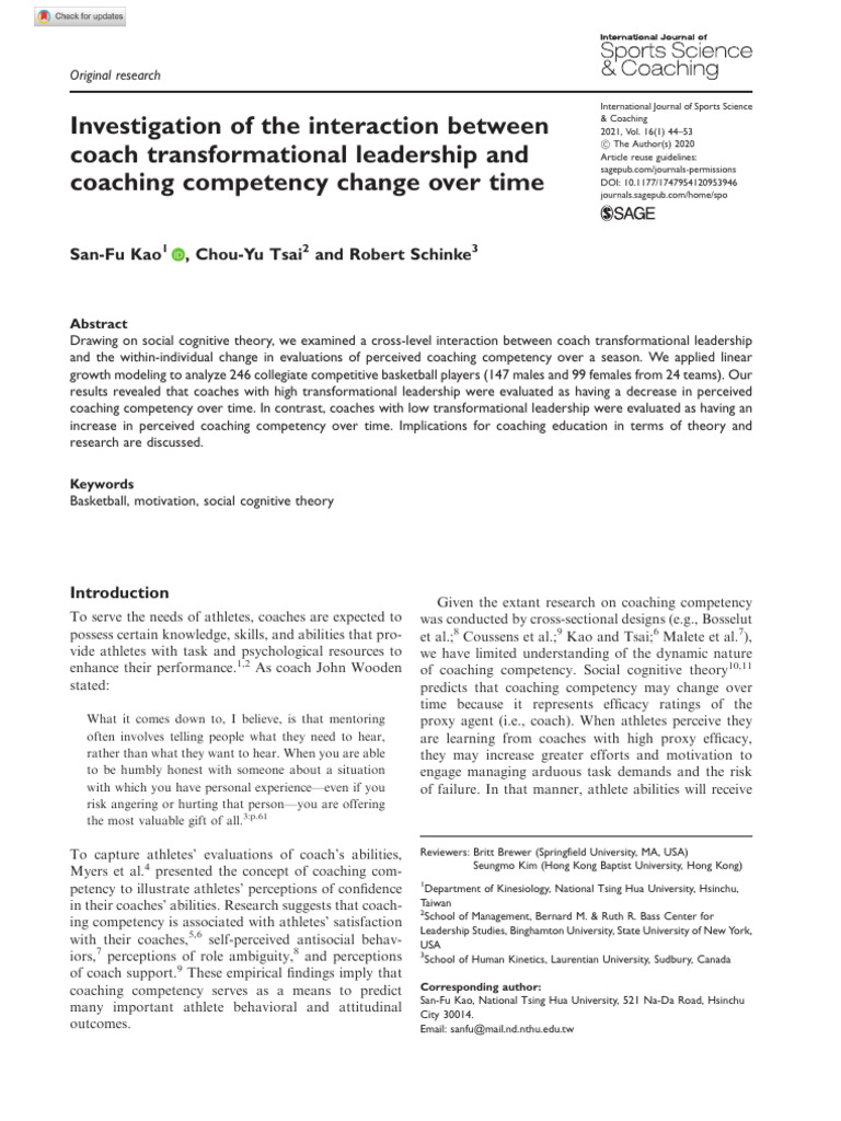 Investigation of The Interaction Between Coach Transformational ...