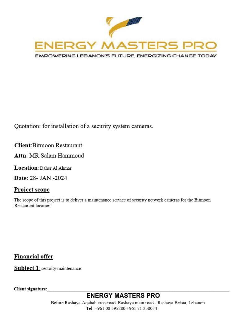 Security System Installation Quotation | PDF