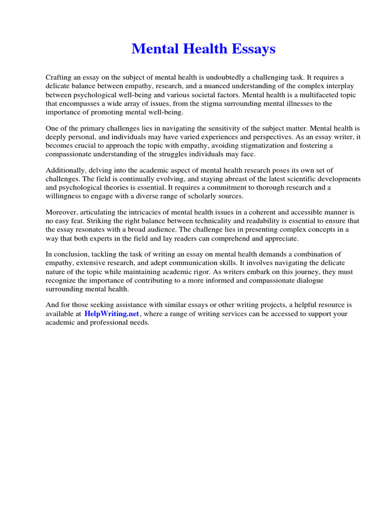 Mental Health Essays | PDF | Anheuser Busch | Time Travel