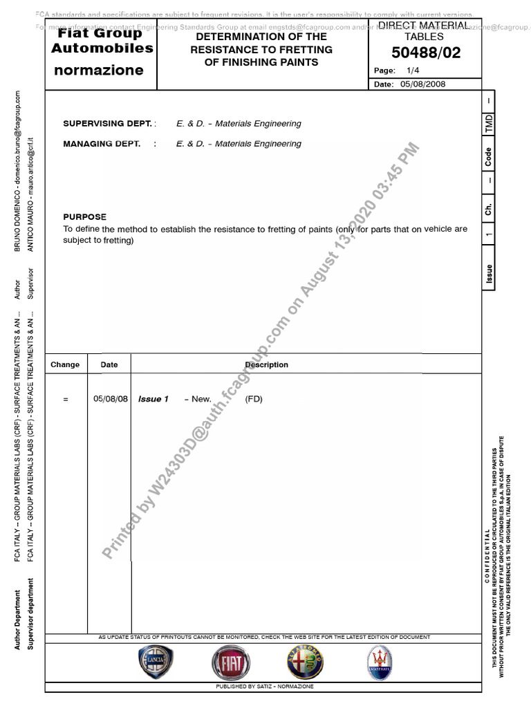 FIAT - 50488 - 02 - Fretting - Resistance - of Finishing - Paints - 2008-08 | PDF | Mechanical ...