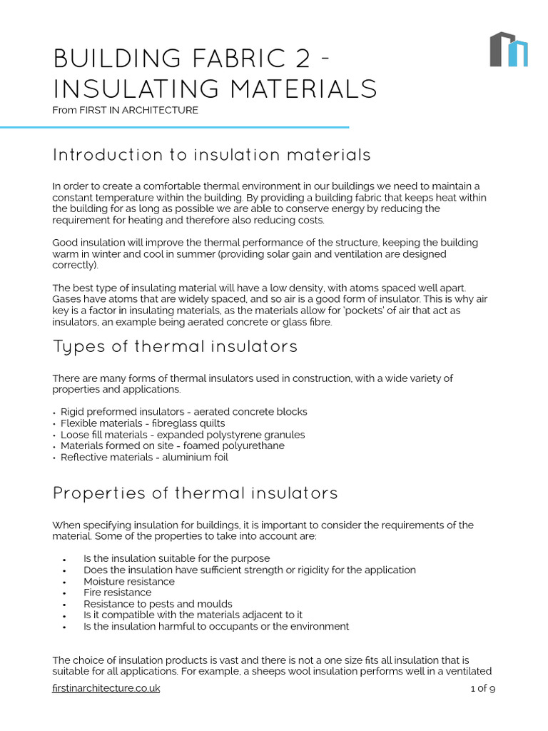 Building Fabric 2 Insulation Materials | PDF | Polystyrene | Building Insulation
