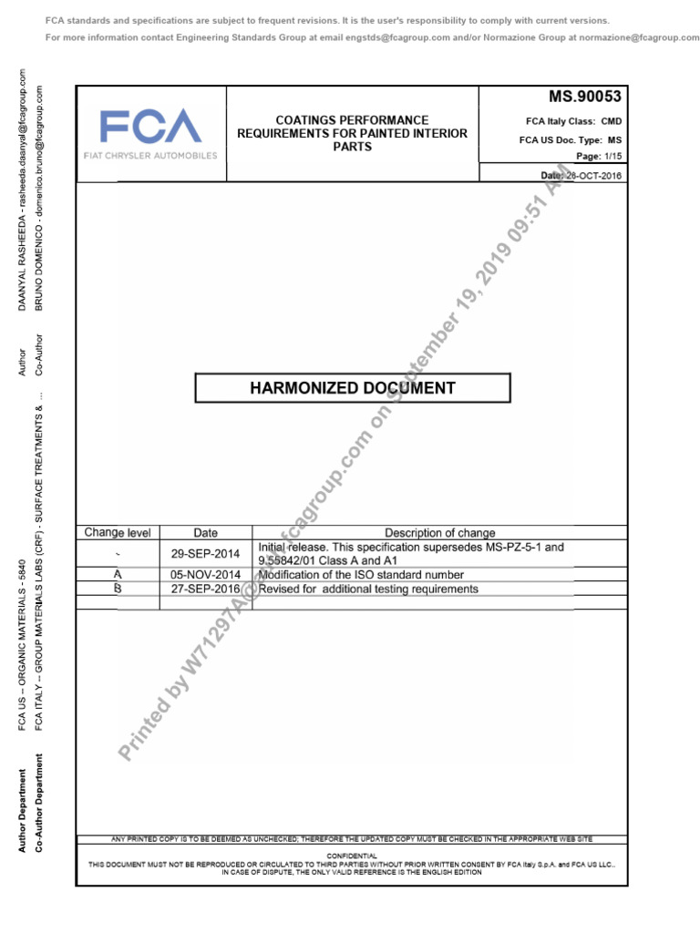 FIAT - MS.90053 - Coatings Performance Requirements For Painting Interior | PDF | Paint ...