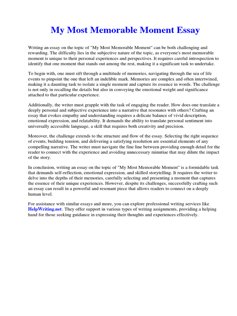 My Most Memorable Moment Essay | PDF