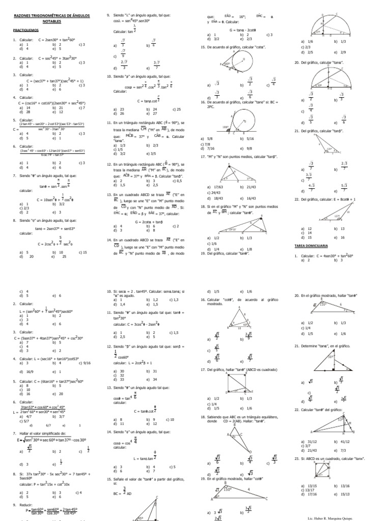 Razones Trigonométricas de Ángulos Notables | PDF | Geometría Elemental | Geometría del plano ...