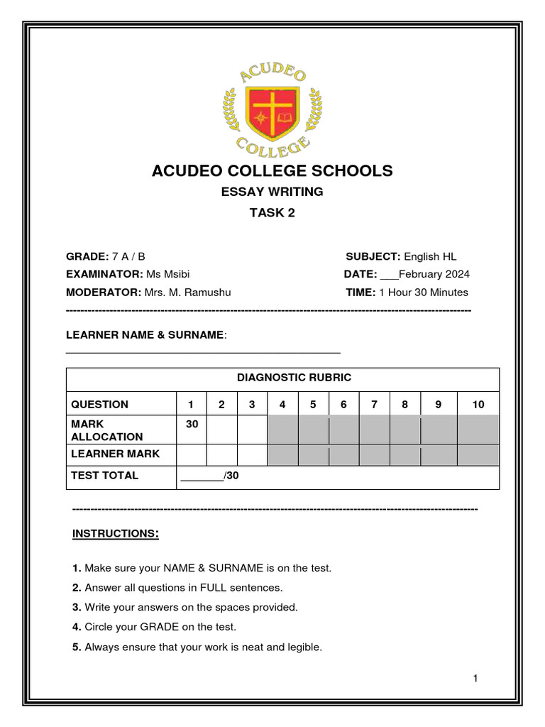 Gr7 Essay Task | PDF | Essays | Punctuation