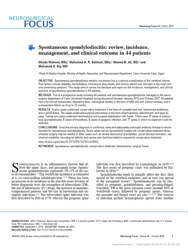 Spondylodiscitis Review | PDF