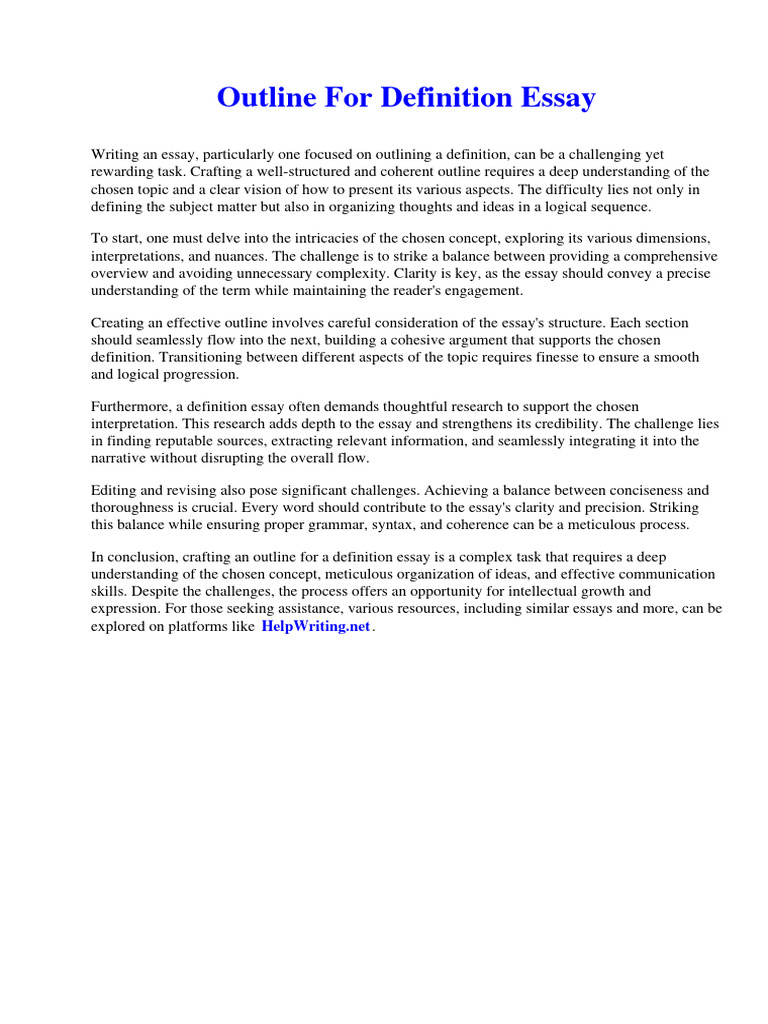Outline For Definition Essay | PDF | Essays | Fat