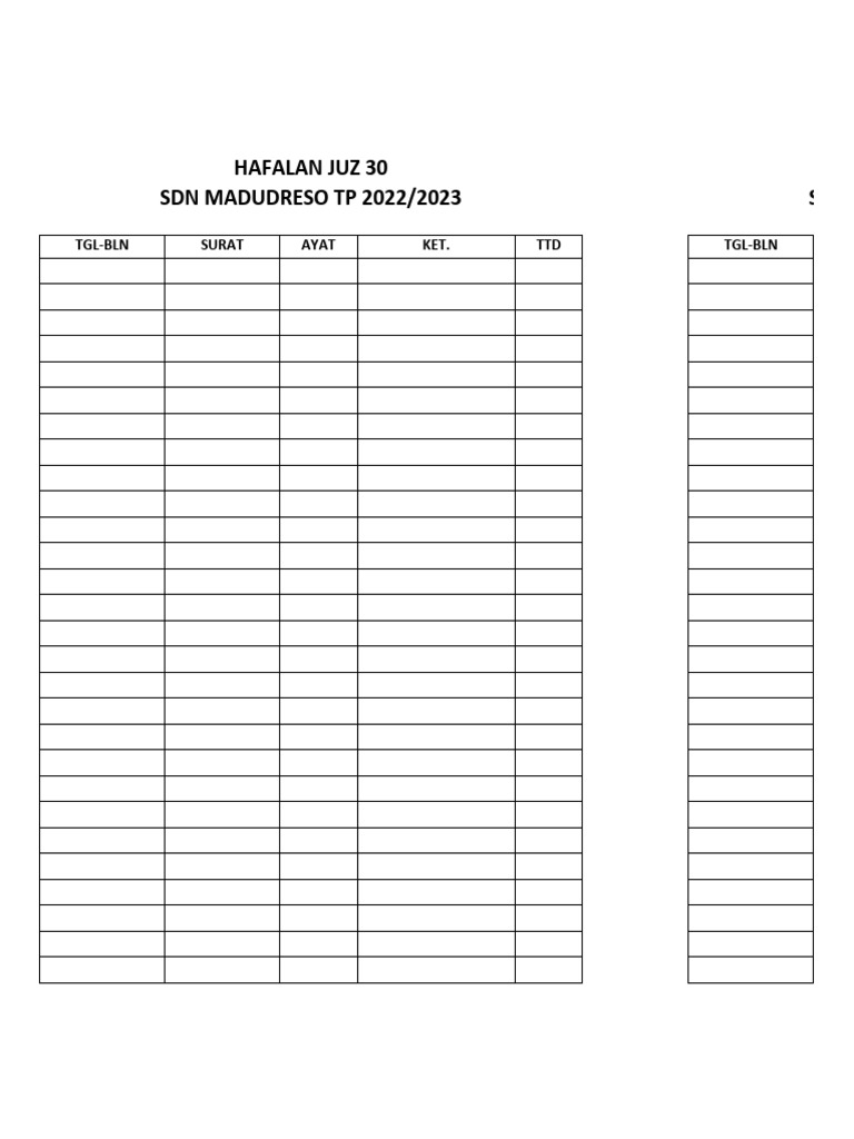 Buku Kontrol Hafalan Juz 'Amma | PDF