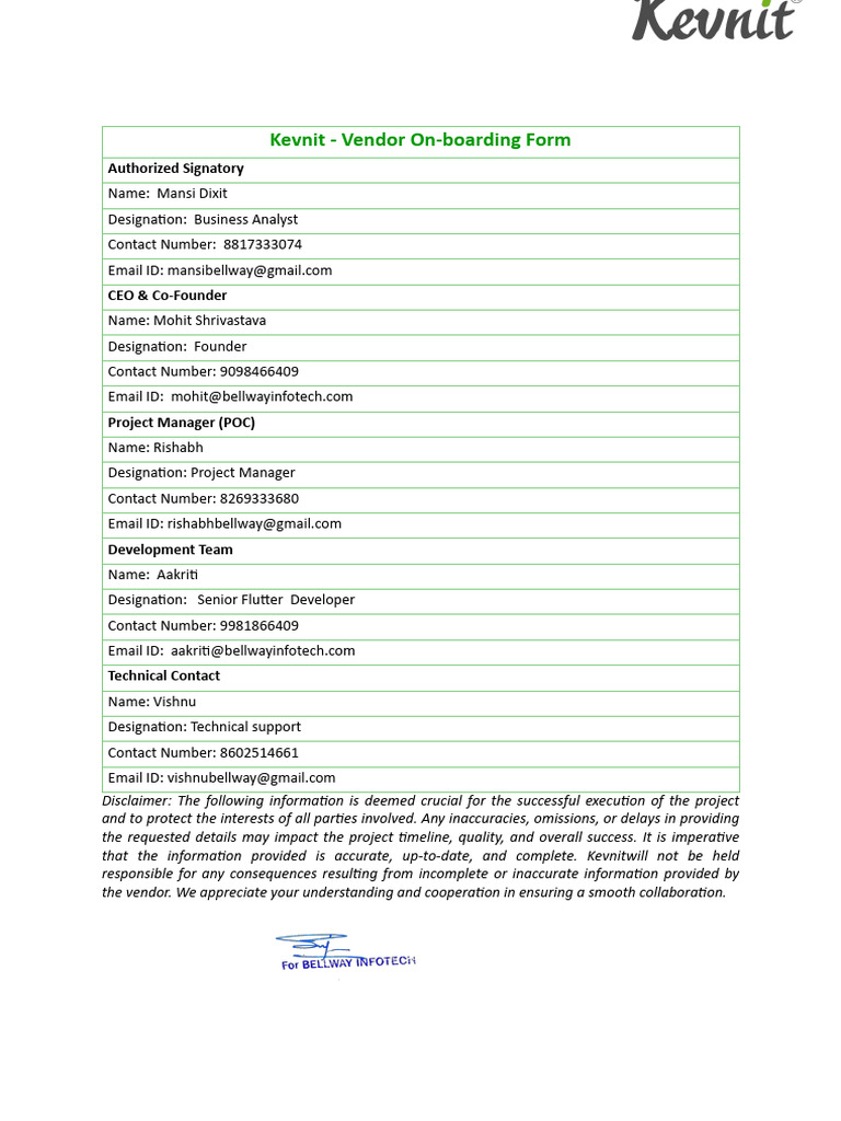 Vendor On-Boarding Form | PDF