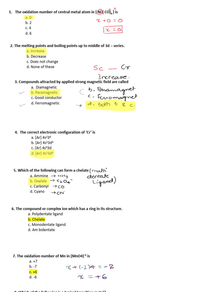 12 - TPP - Transition Elements - Solution | PDF | Transition Metals | Coordination Complex