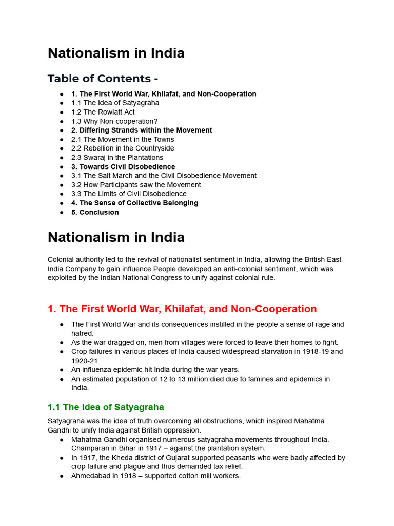 CBSE Notes Class 10 History Chapter 2 Nationalism in India | PDF ...