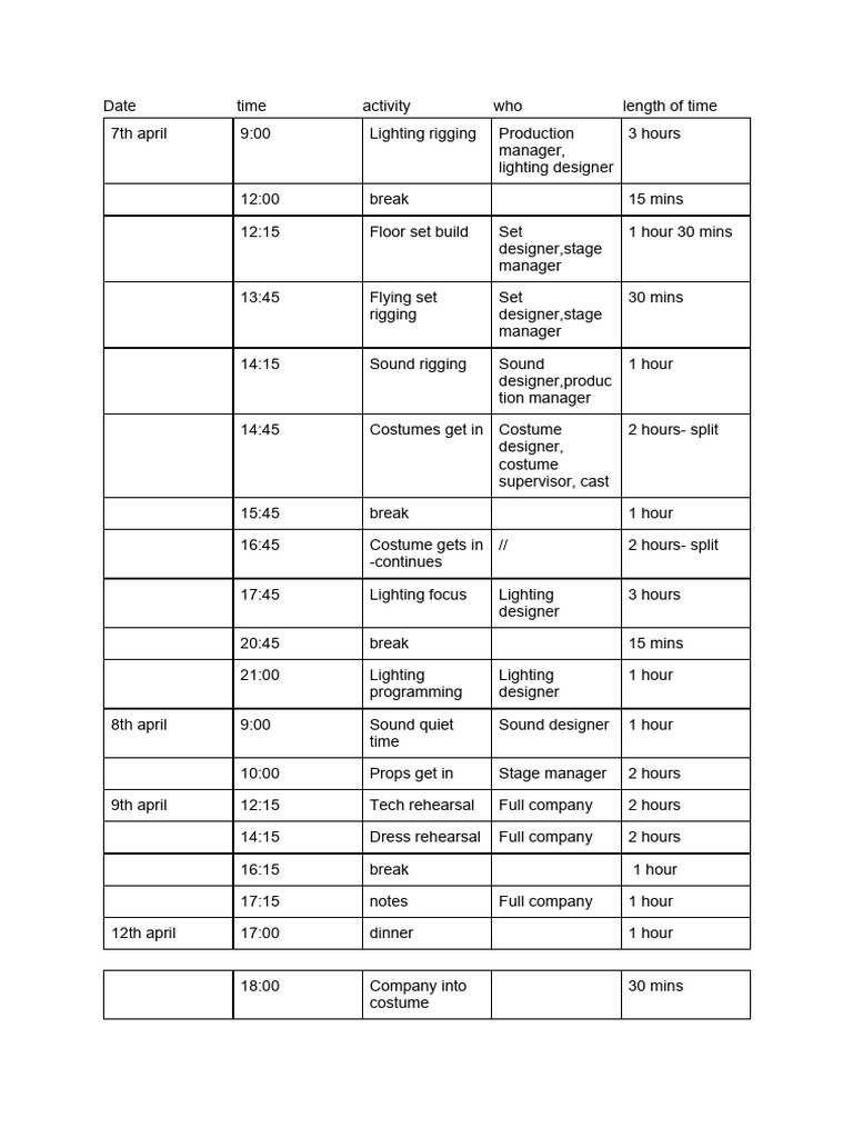 production schedule | PDF