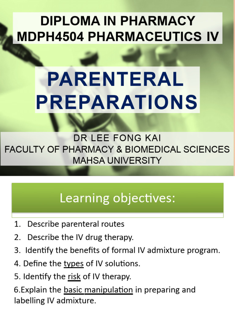 Lecture 6 Parenteral Preparations | Download Free PDF | Intravenous ...