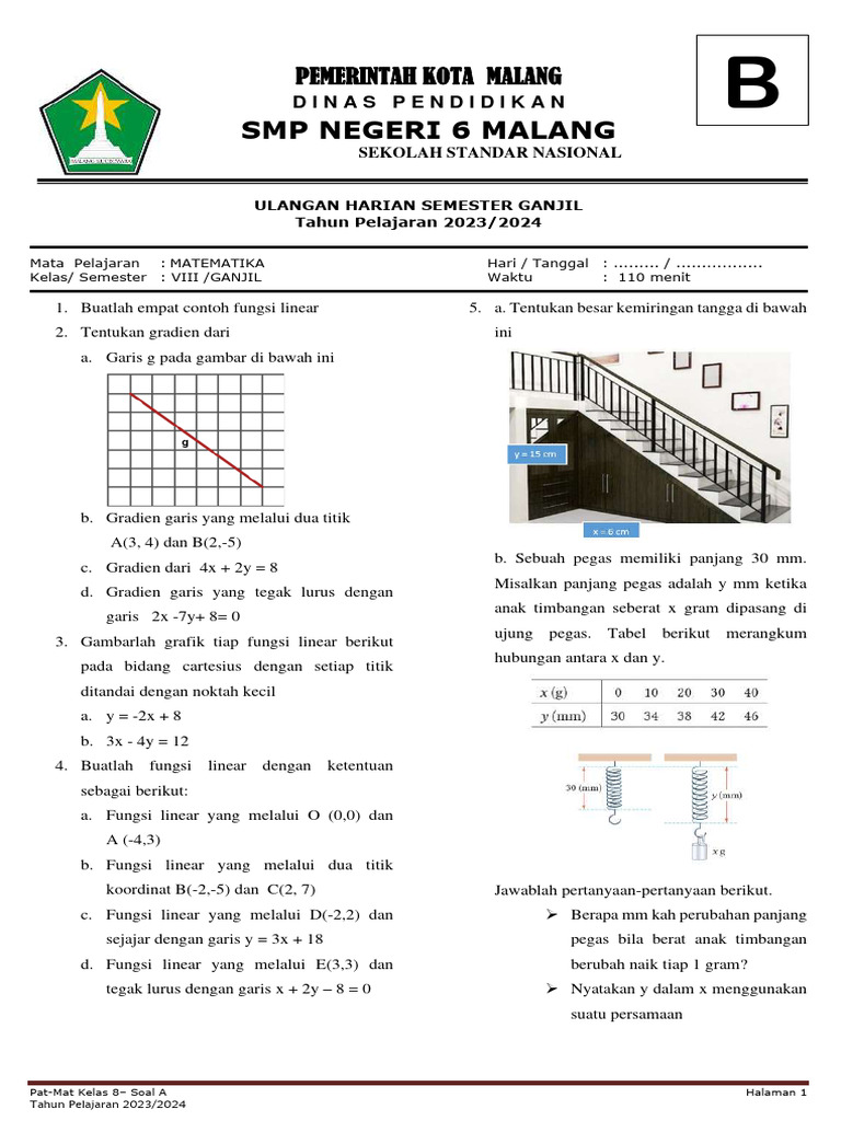 Butir Soal B UH PGL 1 | PDF