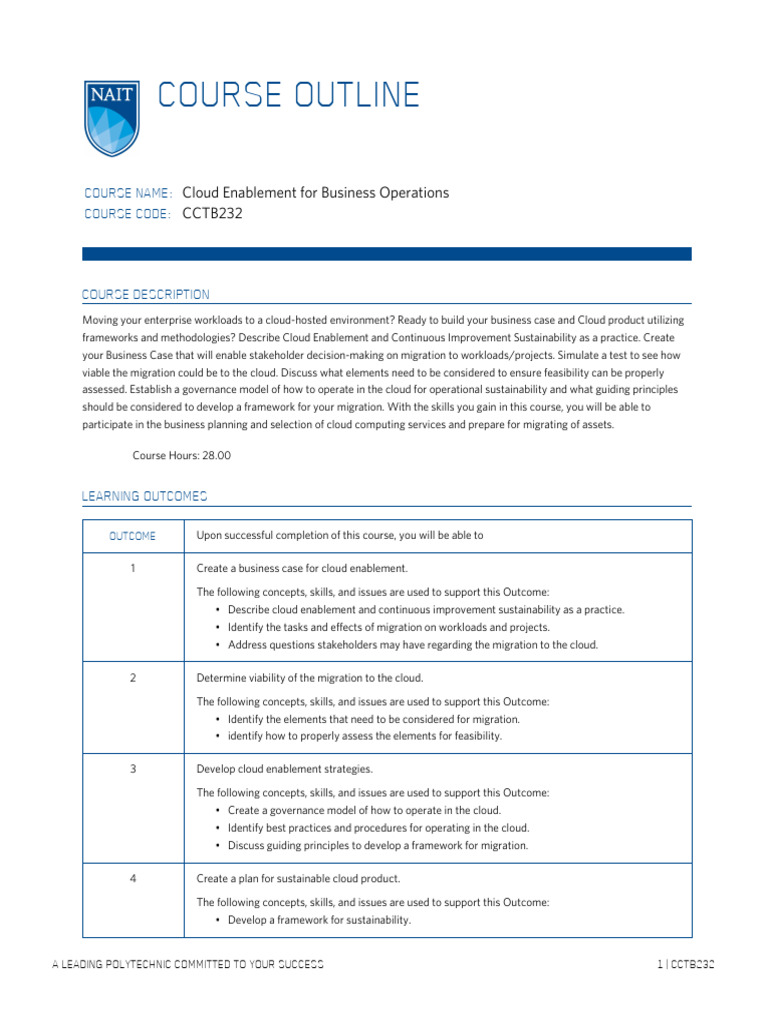 Course Outline CCTB232 - 202211 | PDF | Cloud Computing | Sustainability