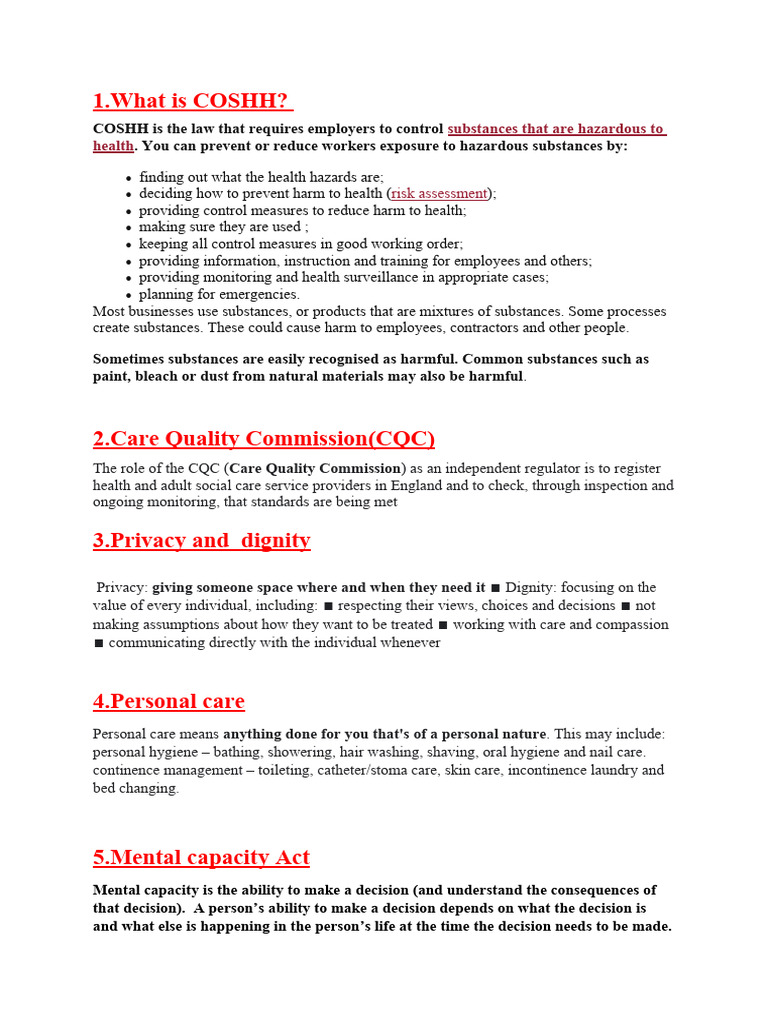 COSHH and CQC in Health Care | PDF | Child Abuse