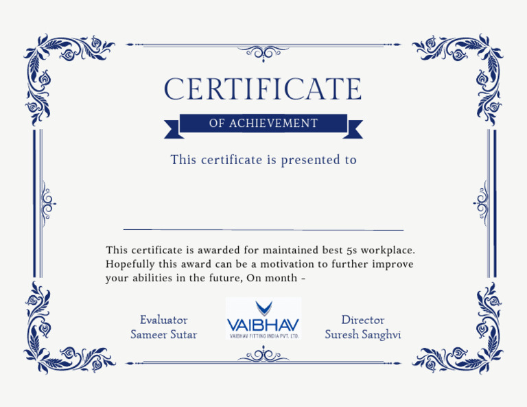 Best 5S Workplace Achievement Certificate | PDF