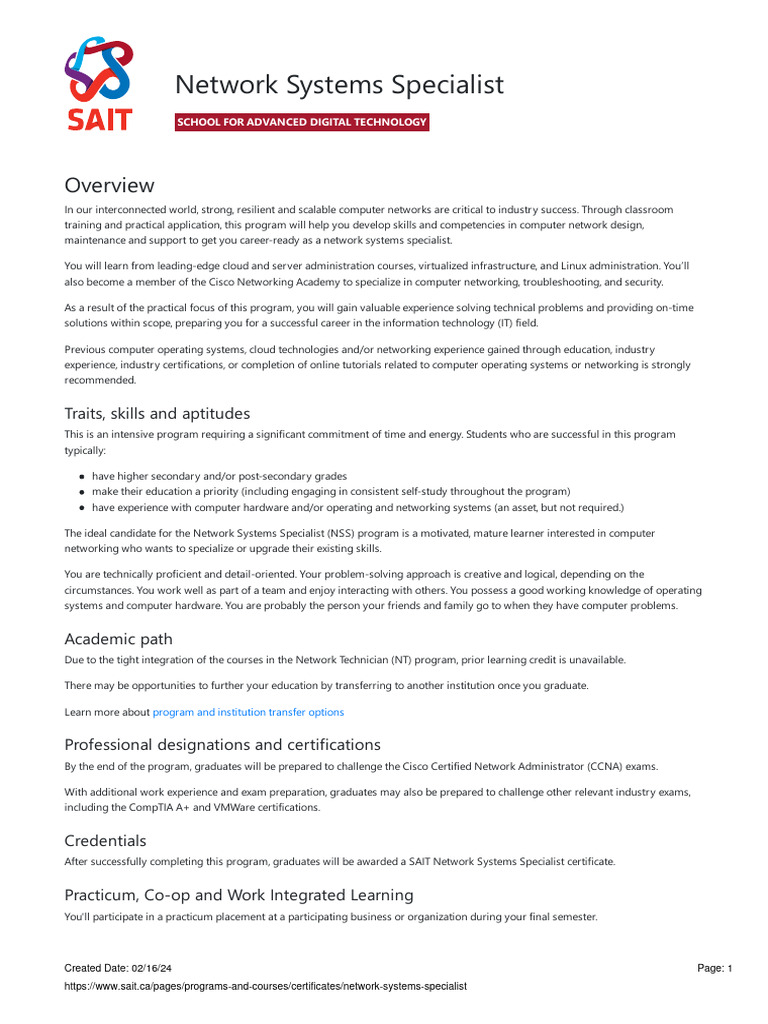 Network Systems Specialist Program | PDF