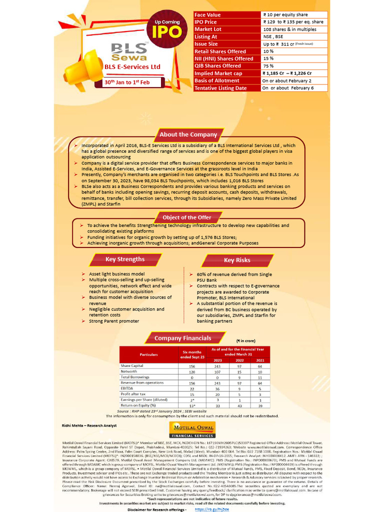 BLS E-Services Limited | PDF | Banks | Business