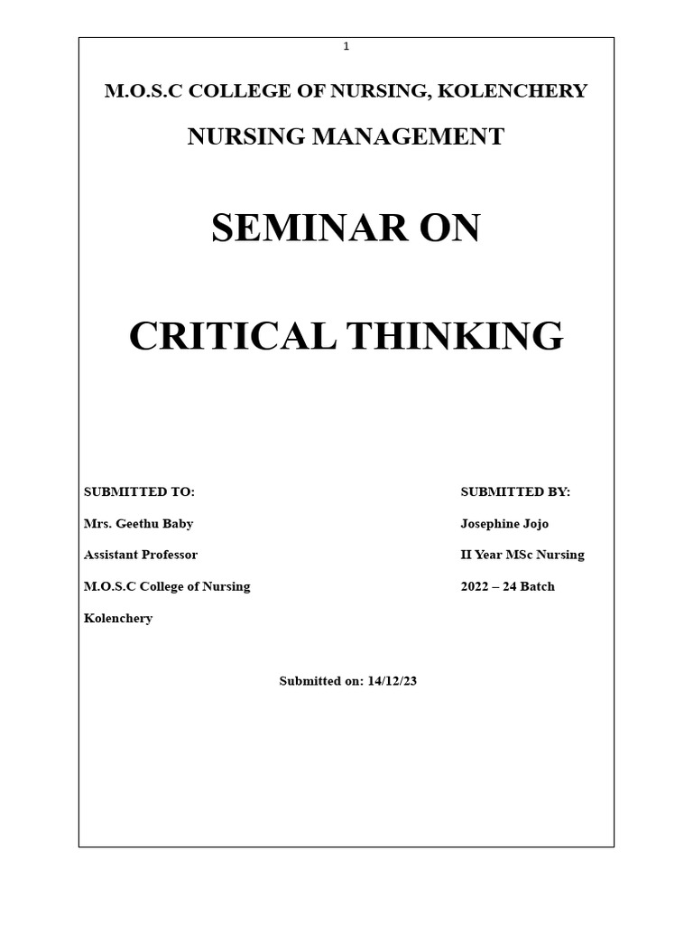 Critical Thinking in Nursing Seminar | PDF | Critical Thinking | Argument