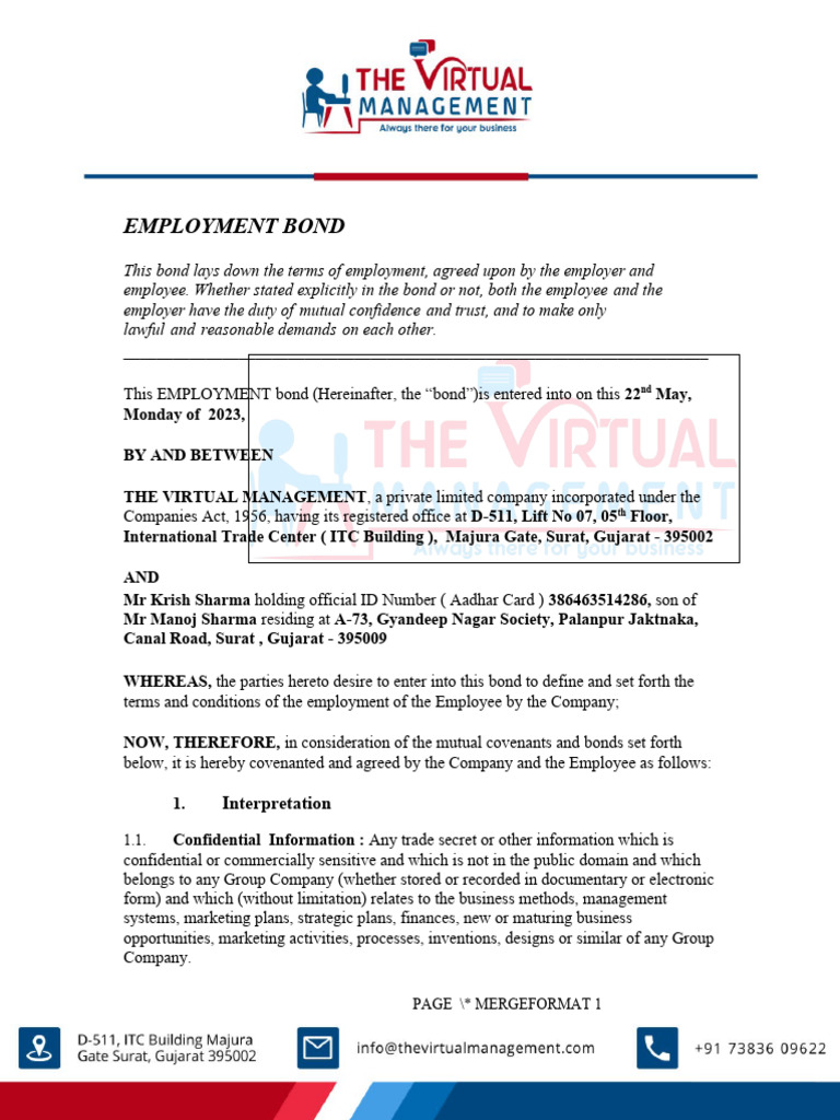 Employment Agreement - MR Krish Sharma | PDF | Employment | Confidentiality Employment Agreement - MR Krish Sharma | PDF | Employment | Confidentiality