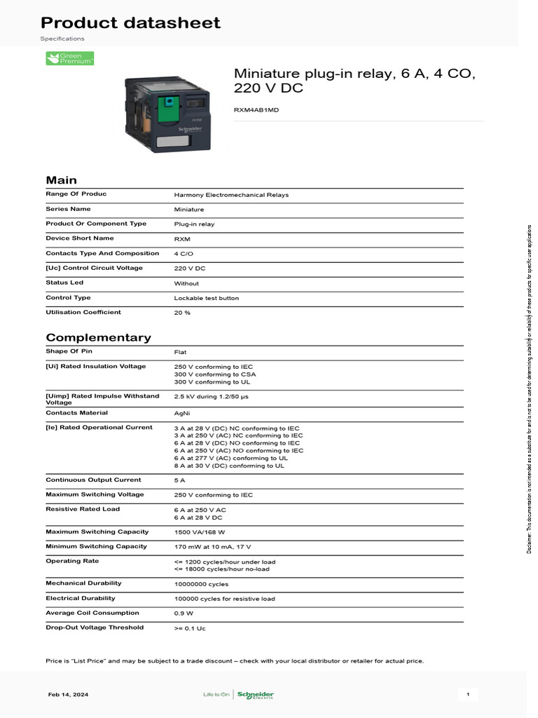 Schneider Electric - Zelio-Relays - RXM4AB1MD | PDF | Relay ...