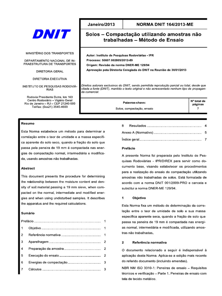 DNIT-164-2013 - Compactação de Amostras de Solo | PDF