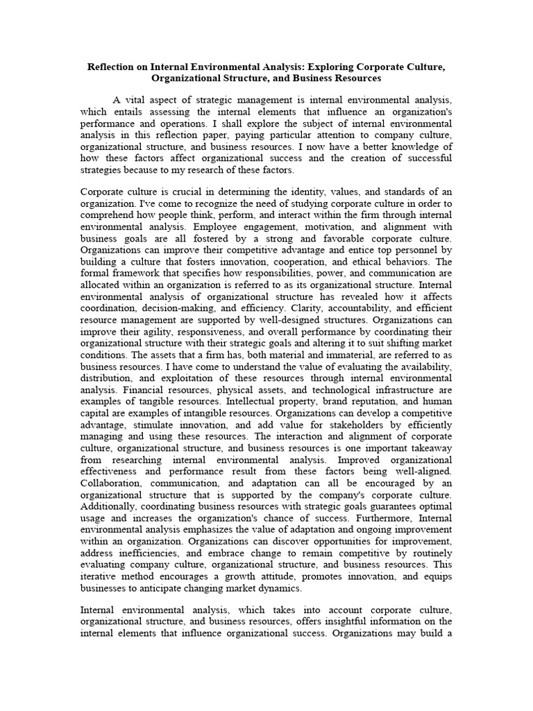 Internal Environmental Analysis | PDF | Organizational Culture ...