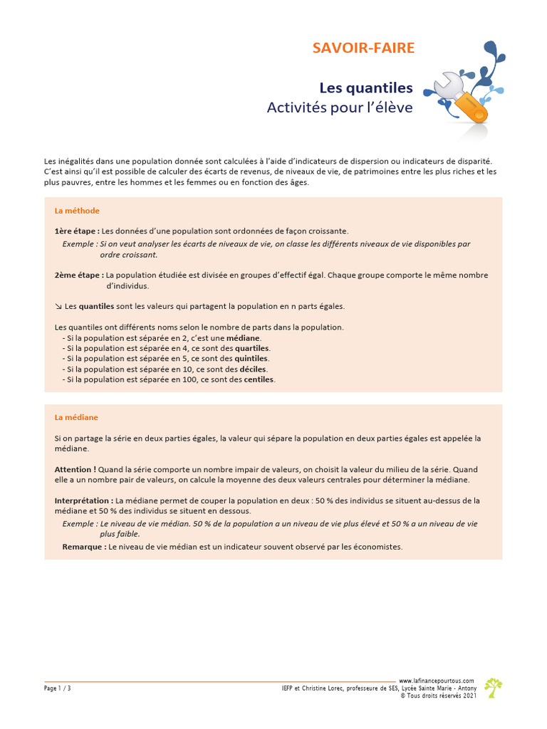 Comprendre les Quantiles et Inégalités | PDF | Médiane (statistiques ...