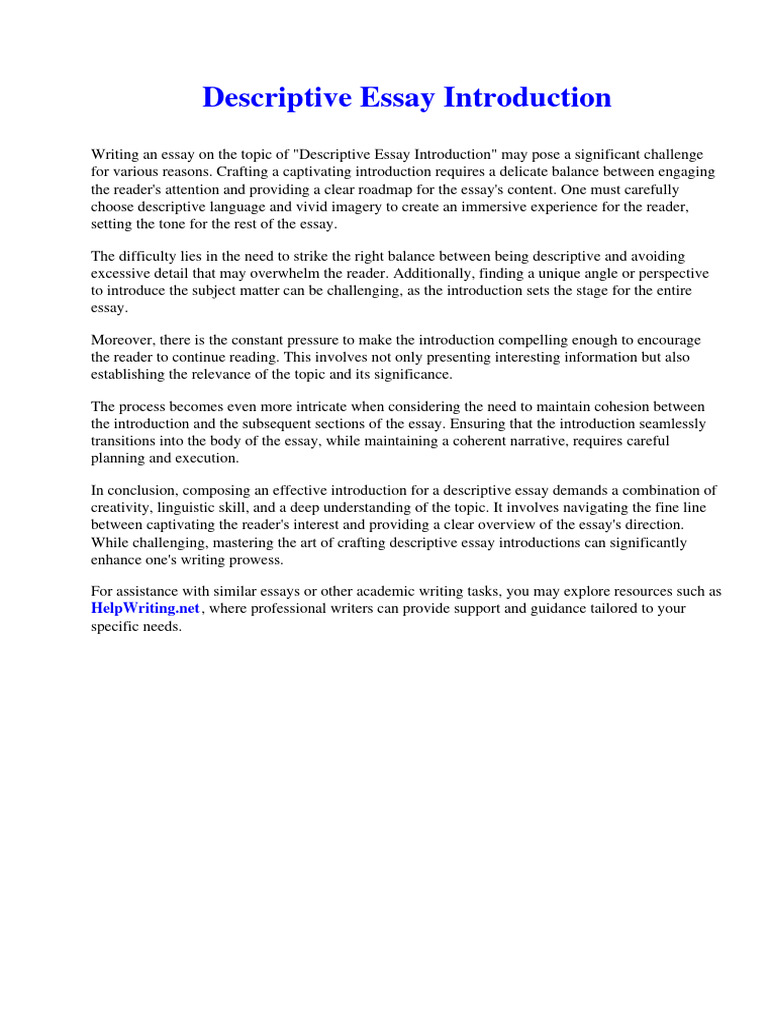 Descriptive Essay Introduction | Download Free PDF | Essays | Immigration