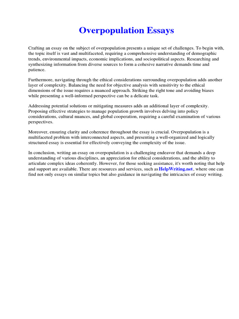 Overpopulation Essays | PDF | Human Overpopulation | Essays