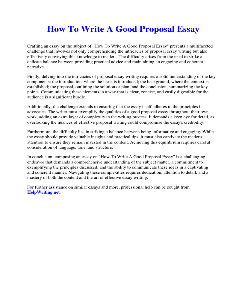 How To Write A Good Proposal Essay | PDF | Essays | Nathaniel Hawthorne