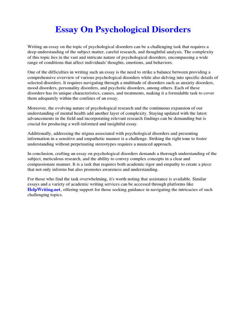 Essay On Psychological Disorders | PDF | Mental Disorder | Psychology